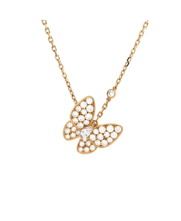 VAN CLEEF & ARPELS Two Butterfly Pendant Necklace 18k With Diamonds, 16.25 - Gold