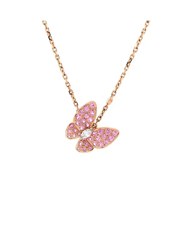 VAN CLEEF & ARPELS Two Butterfly Pendant Necklace 18k Rose Gold With Sapphires And Diamonds, 16.25 - Pink