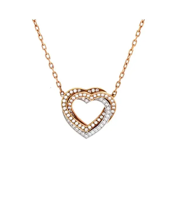 CARTIER Trinity De Heart Pendant Necklace 18k Tricolor With Pave Diamonds, 16 - Gold