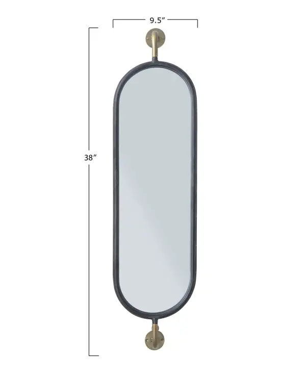 OLIVE GROVE Oval Metal Framed Wall Mirror With Brackets - Black