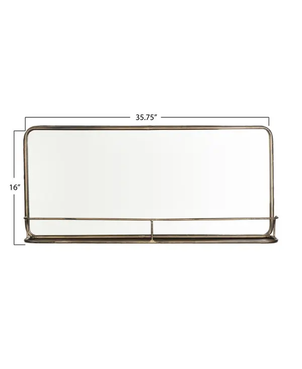 OLIVE GROVE Wide Metal Framed Wall Mirror With Shelf