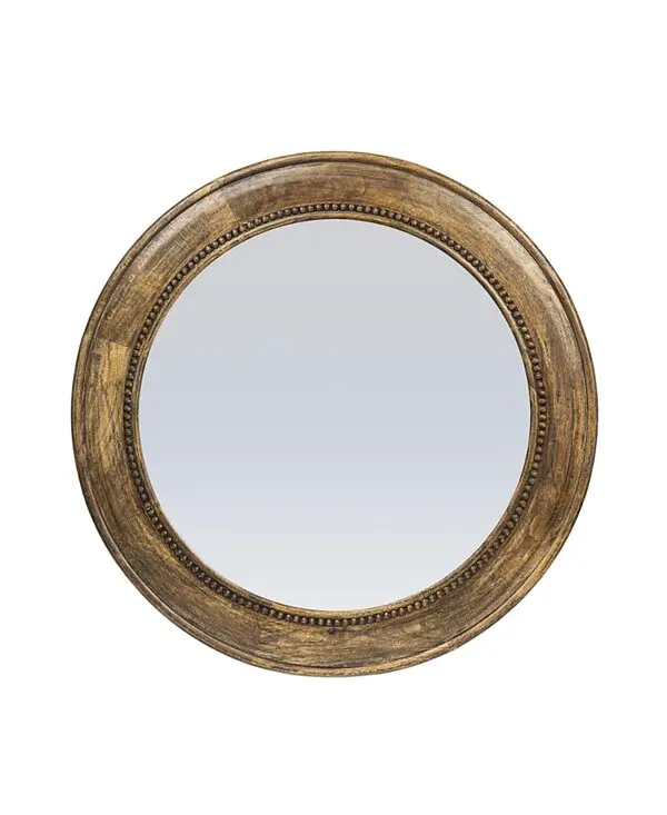 ROWENA INTERIORS Round Carved Wood Framed Wall Mirror With Hobnail Detail - Brown