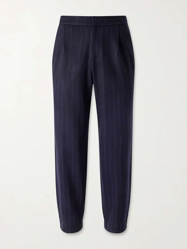 Sease Tapered Pinstriped Wool-blend Trousers - Blue