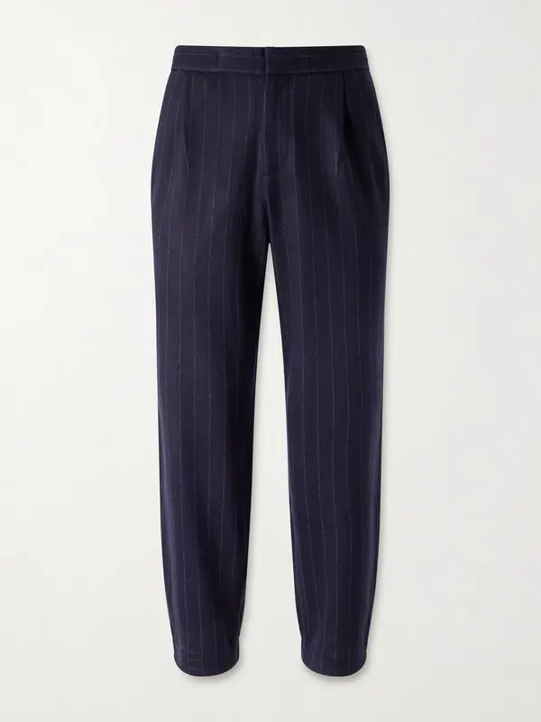 Sease Tapered Pinstriped Wool-blend Trousers - Blue