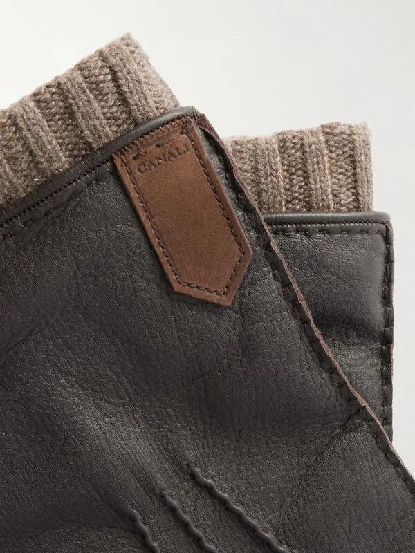 Canali Ribbed Cashmere-trimmed Leather Gloves