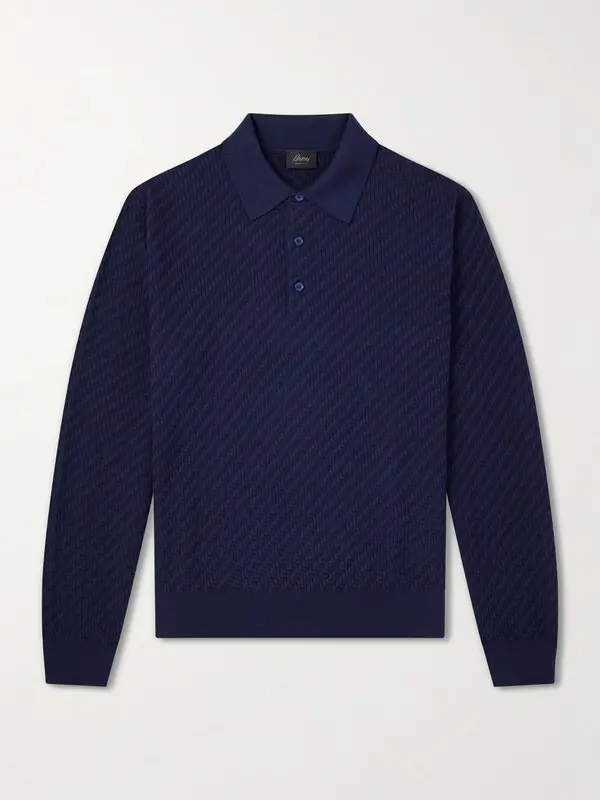 Brioni Cotton, Silk And Cashmere-blend Polo Shirt - Blue