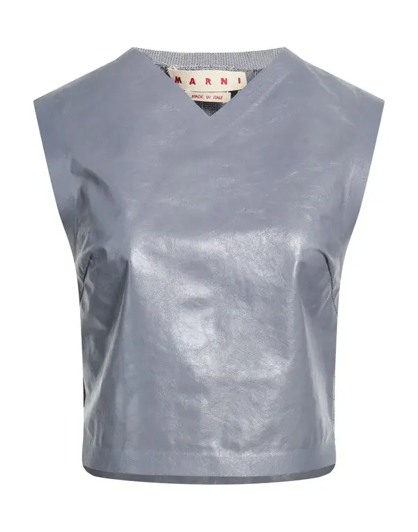 Marni Cropped Sleeveless V-neck Top In Goat Skin And Ribbed Knit