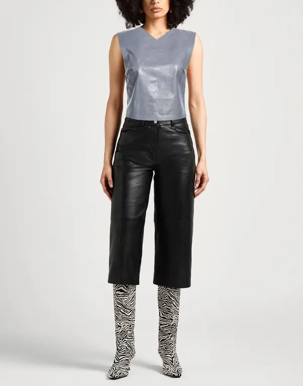 Marni Cropped Sleeveless V-neck Top In Goat Skin And Ribbed Knit