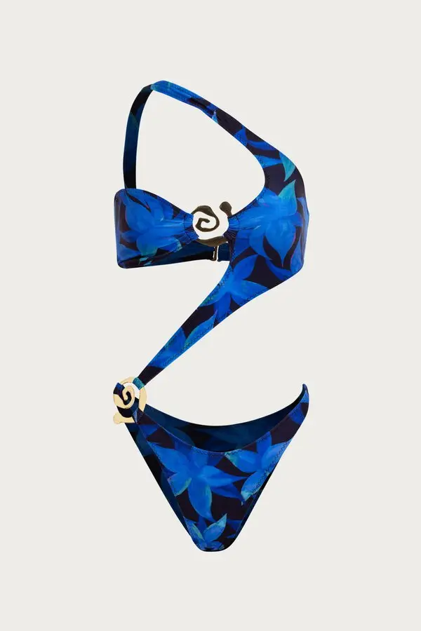 SAME LOS ANGELES Spiral One Shoulder One Piece - Blue Tropical