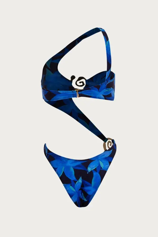 SAME LOS ANGELES Spiral One Shoulder One Piece - Blue Tropical
