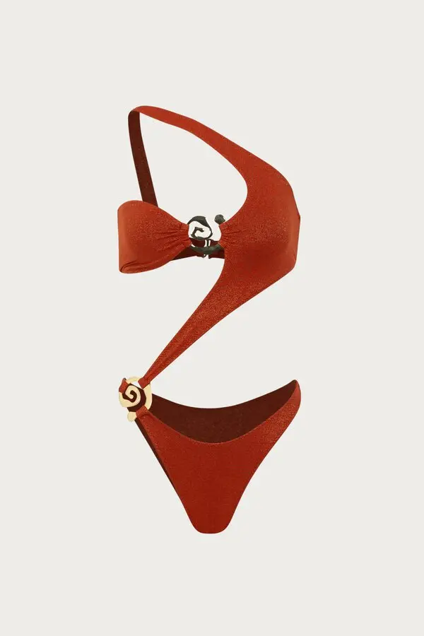 SAME LOS ANGELES Spiral One-shoulder One-piece Swimsuit - Rust Shimmer