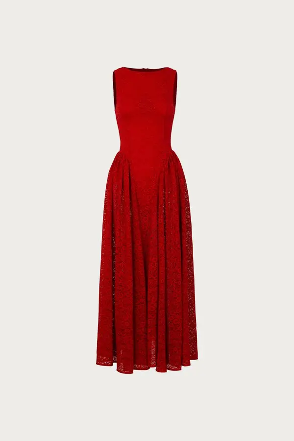 SAME French Lace Midi Dress - Red