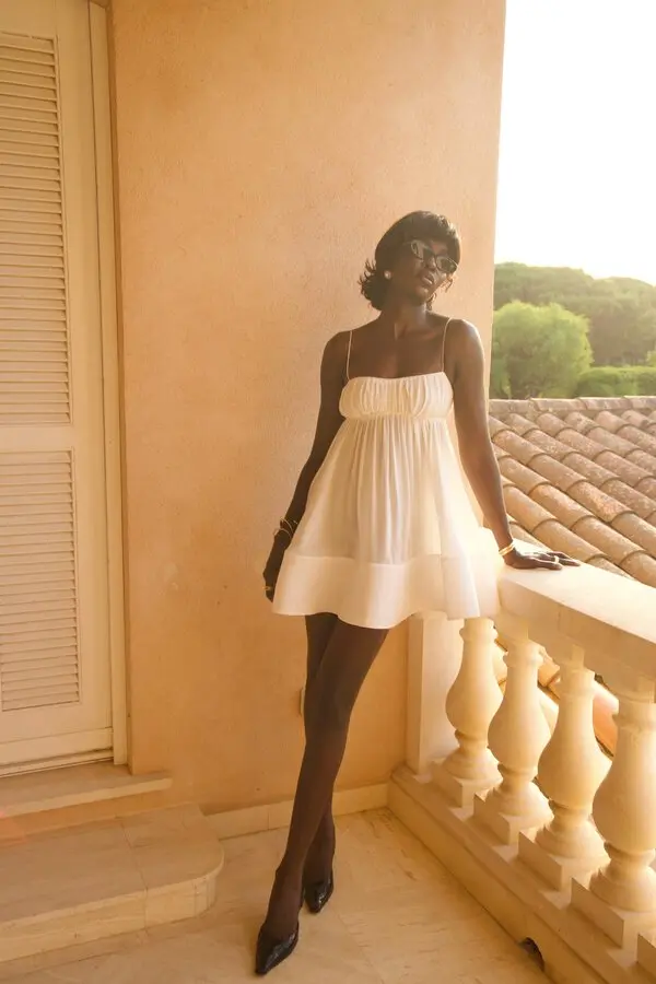 SAME Ruched Flounce Mini Dress
