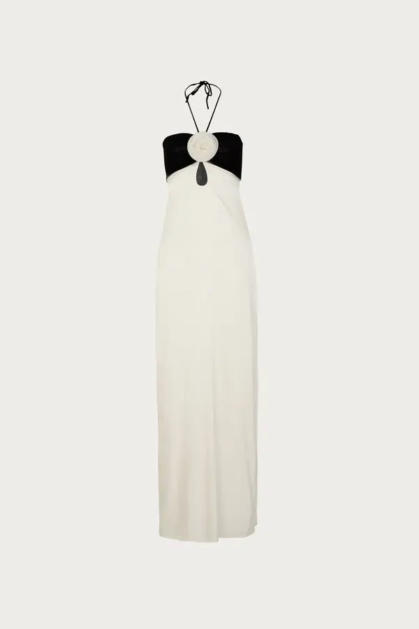 SAME Rosette Silk Dress - Cream/black