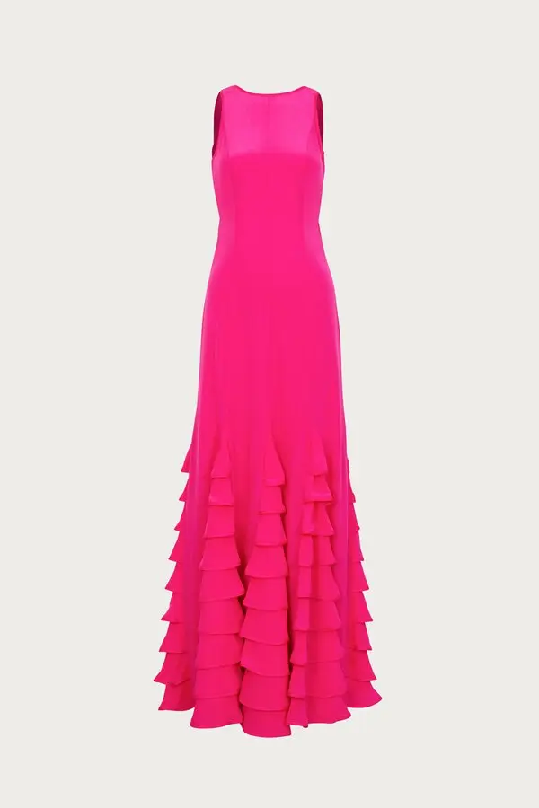 SAME Tiered Chiffon Gown - Fuchsia