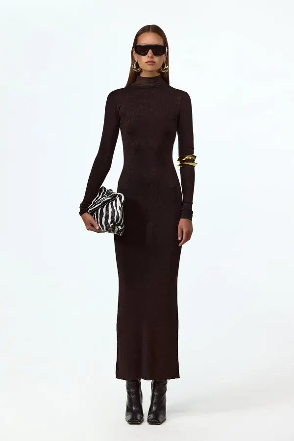 SAME Shimmer Mockneck Dress - Black
