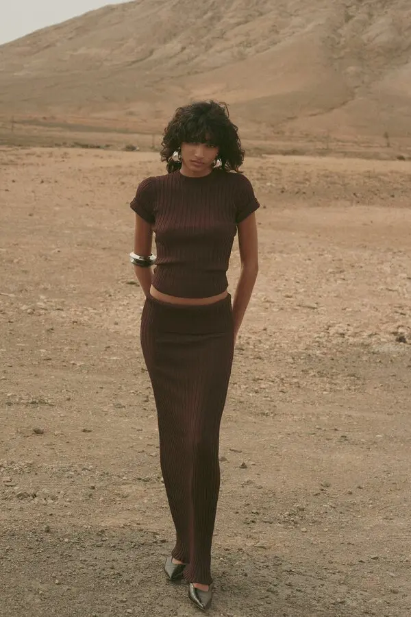 SAME Ribbed Knit Top - Chocolate Brown