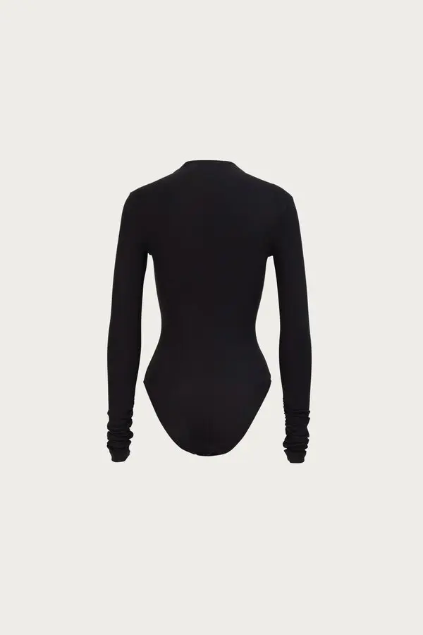 SAME Long Sleeve Ribbed Mock Neck Bodysuit - Black