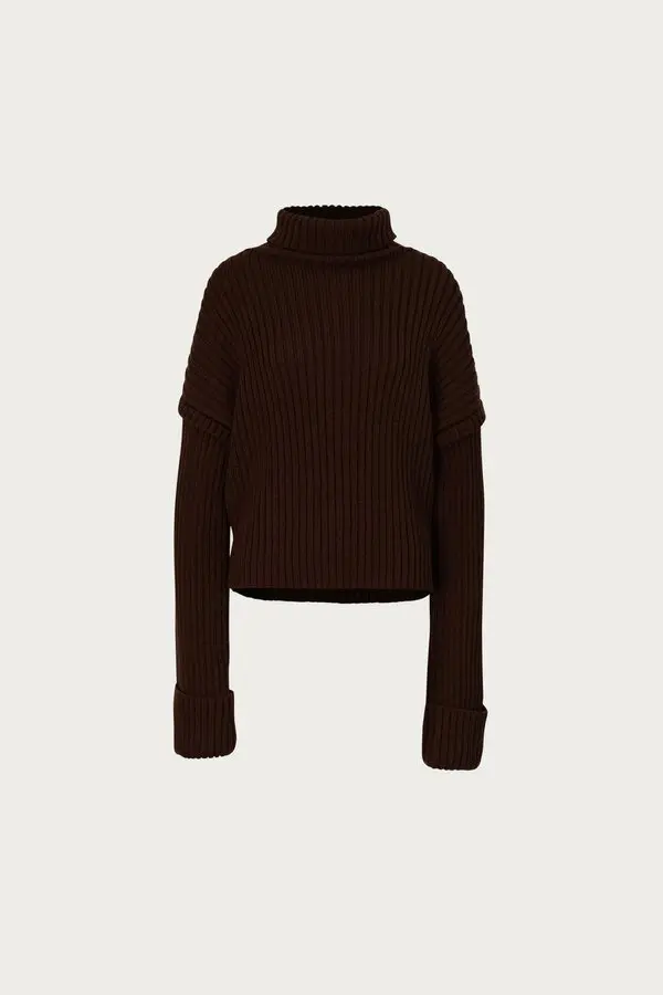 SAME Oversized Ribbed Wool Sweater - Chocolate Brown