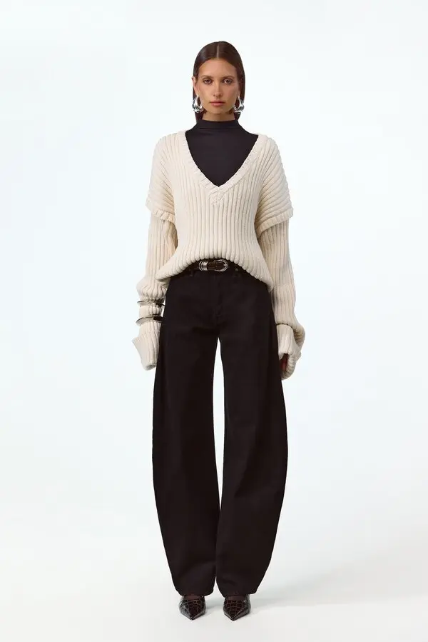 SAME Oversized V Neck Sweater - Cream
