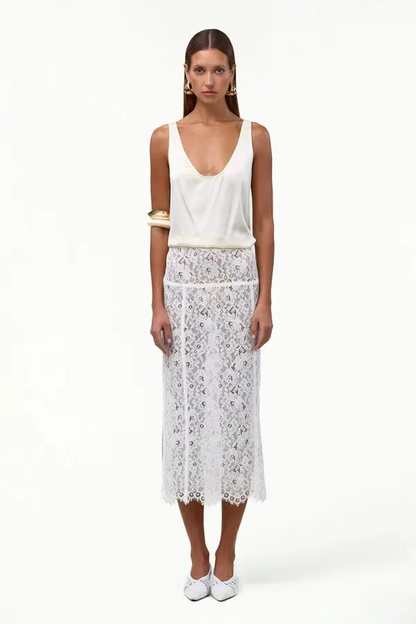 SAME Lace Midi Skirt - White