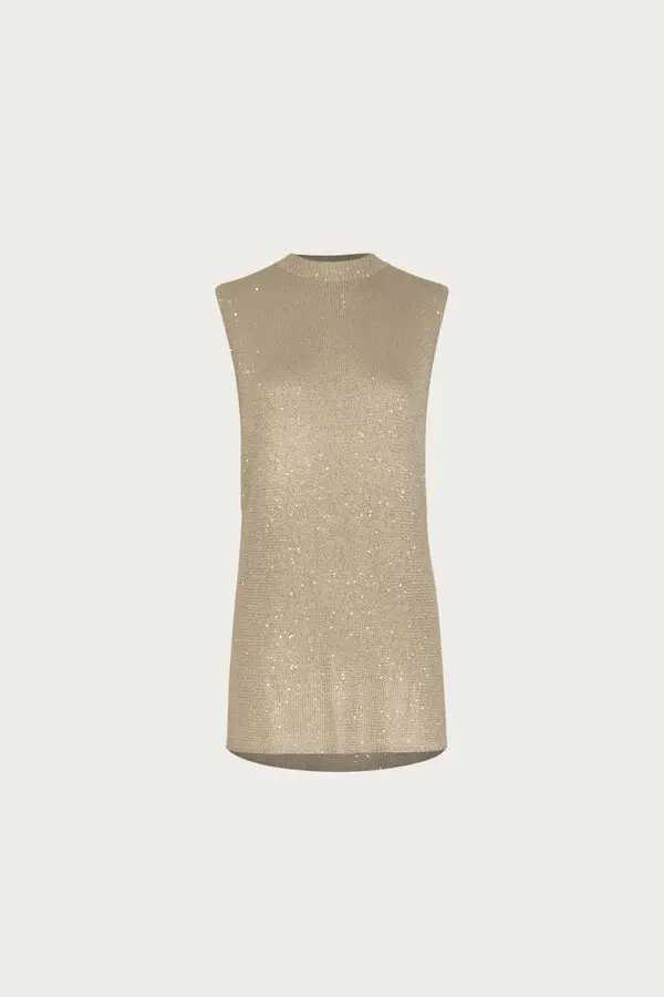 SAME Sleeveless Knit Mini Dress - Light Gold Sequin