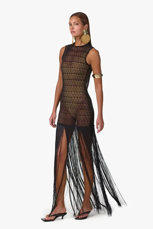 SAME Fringe Knit Maxi Dress