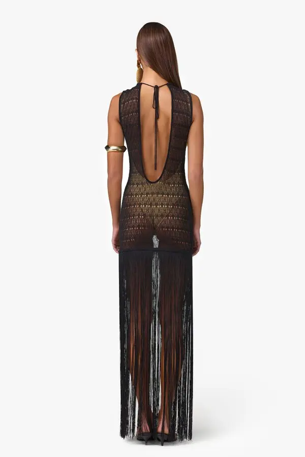 SAME Fringe Knit Maxi Dress