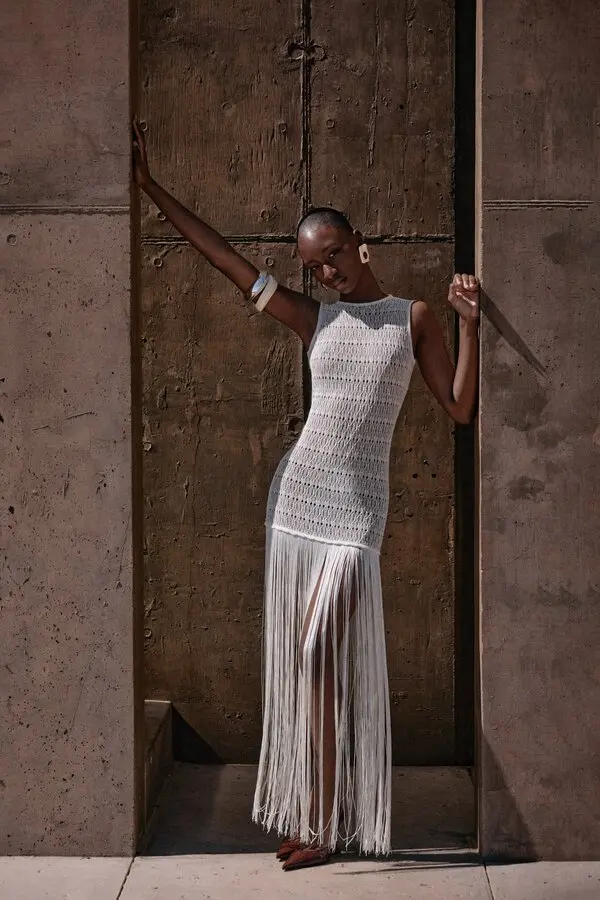 SAME Fringe Knit Maxi Dress