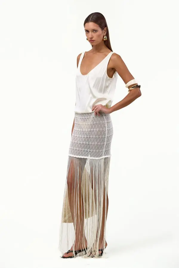 SAME Fringe Knit Maxi Skirt