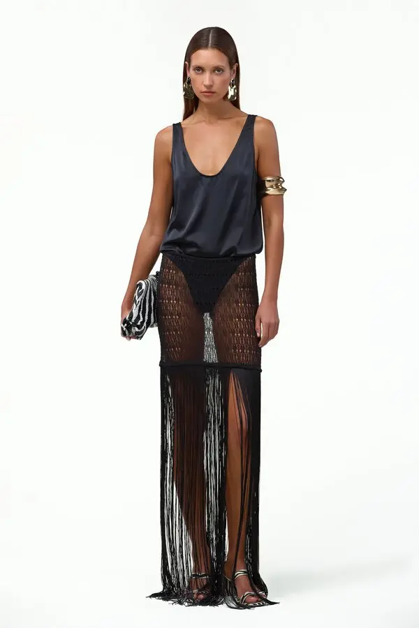 SAME Fringe Knit Maxi Skirt