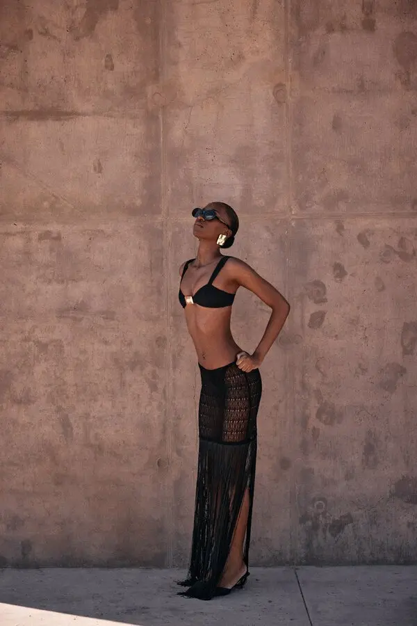 SAME Fringe Knit Maxi Skirt