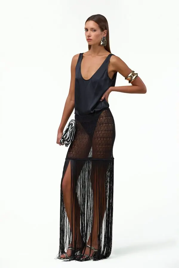 SAME Fringe Knit Maxi Skirt