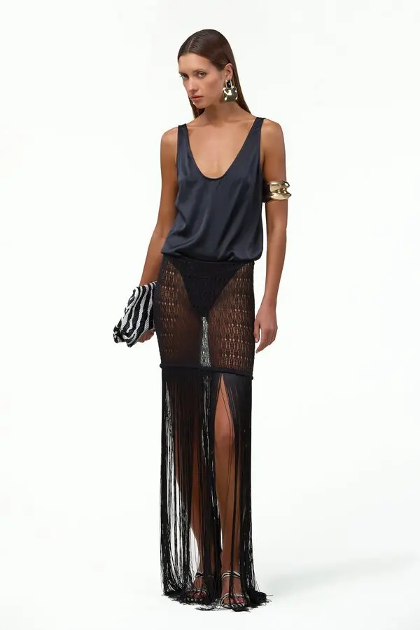 SAME Fringe Knit Maxi Skirt