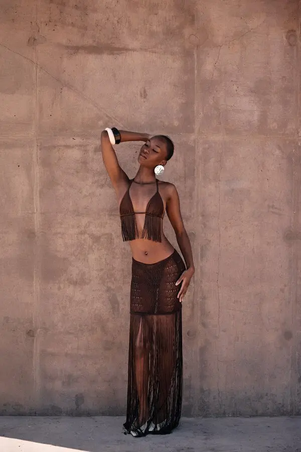 SAME Fringe Knit Maxi Skirt