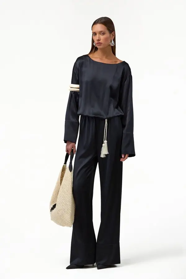SAME Long Sleeve Silk Jumpsuit