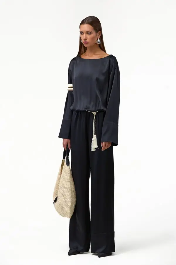 SAME Long Sleeve Silk Jumpsuit