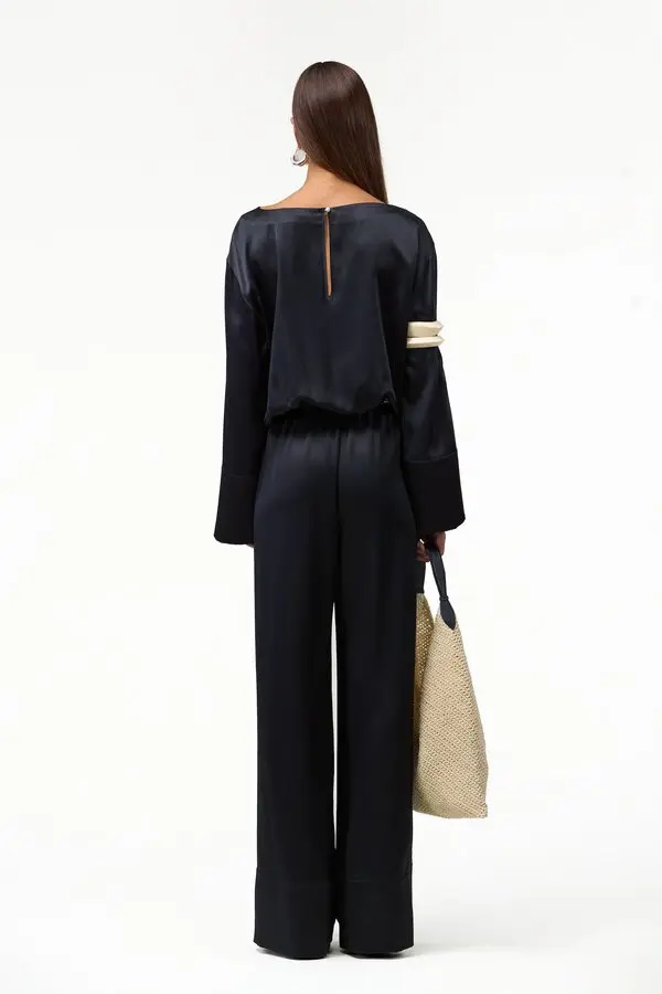 SAME Long Sleeve Silk Jumpsuit
