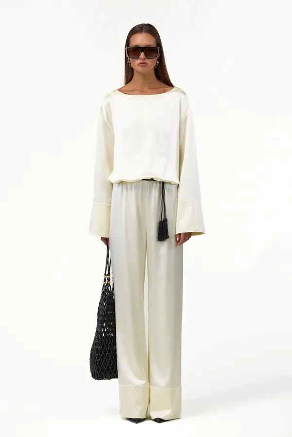 SAME Long Sleeve Silk Jumpsuit - Cream