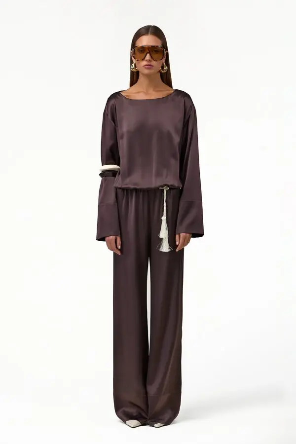 SAME Long Sleeve Silk Jumpsuit