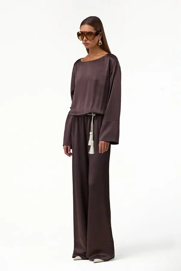 SAME Long Sleeve Silk Jumpsuit