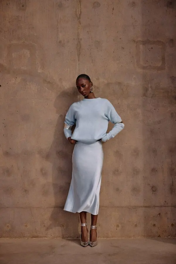 SAME Silk Midi Skirt