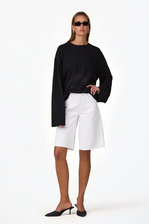 SAME The Perfect Long Denim Short - White