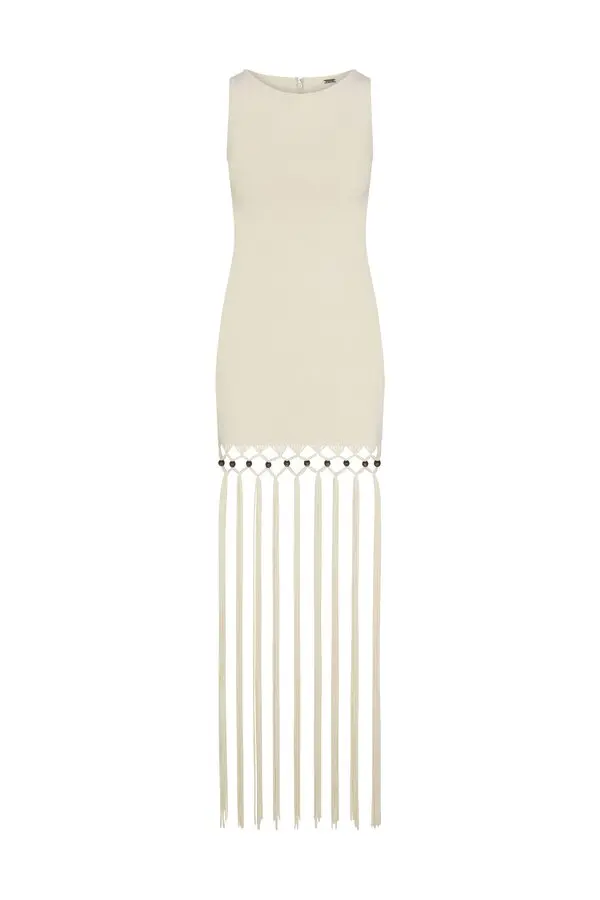 SAME Beaded Fringe Dress - Cream