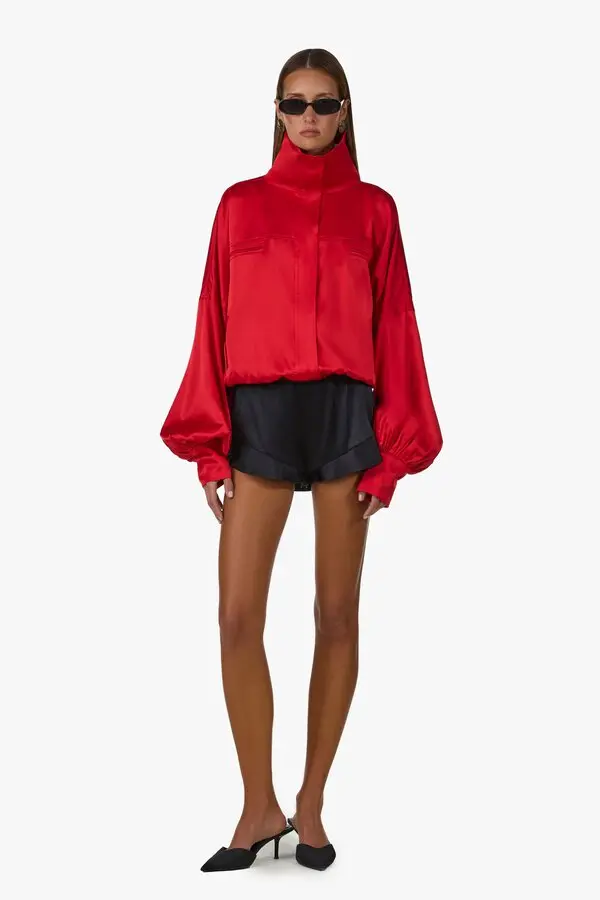 SAME Silk Peplum Bomber Jacket