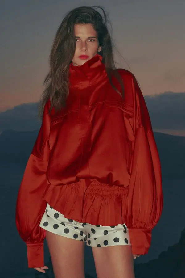 SAME Silk Peplum Bomber Jacket