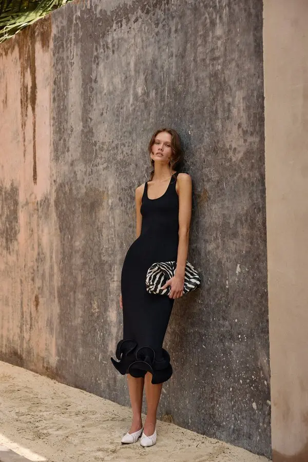 SAME Double Ruffle Hem Midi Dress