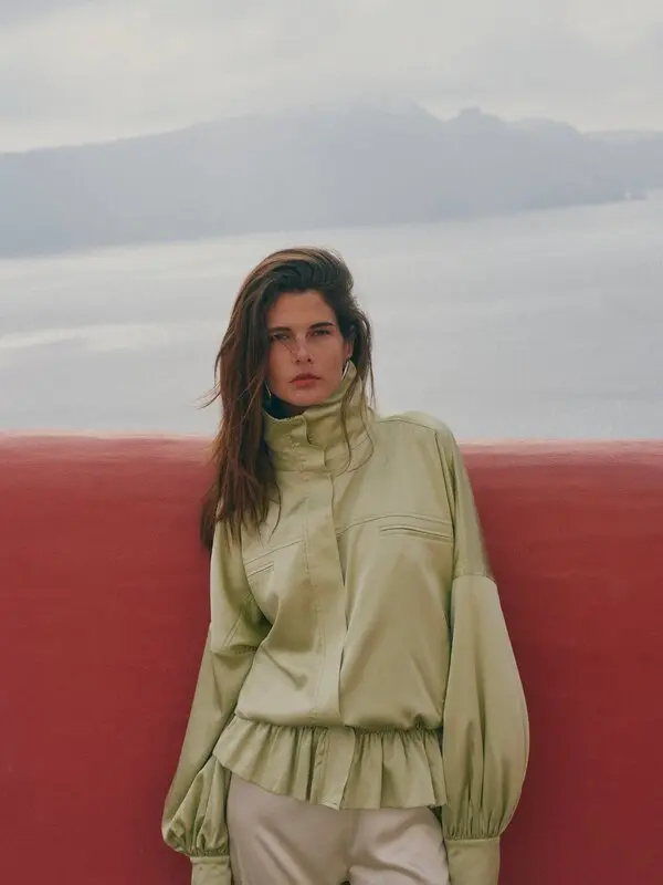 SAME Silk Peplum Bomber Jacket