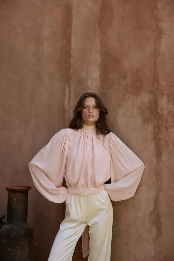 SAME Draped Sleeve Chiffon Top