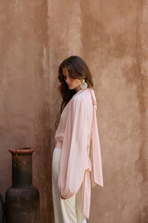 SAME Draped Sleeve Chiffon Top